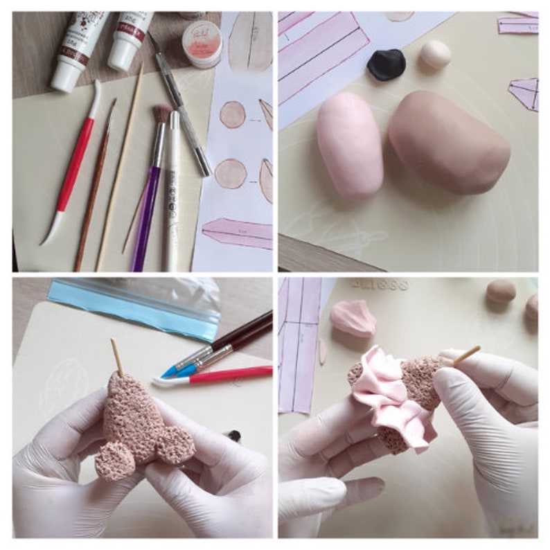 Teddy Bear in a Skirt Cake Topper Tutorial Whit Templates PDF ...