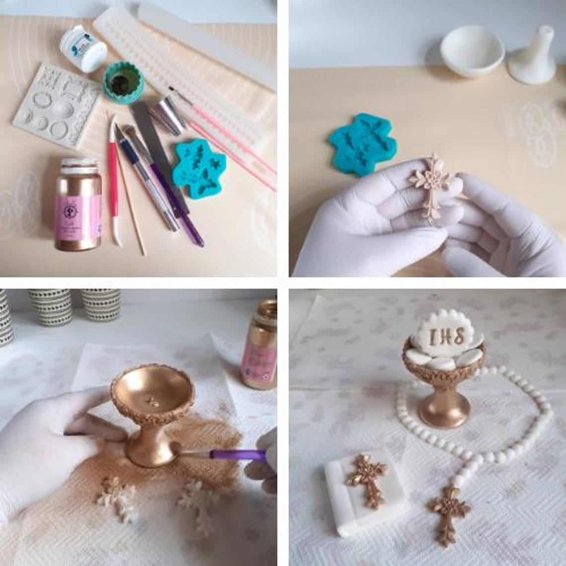 First Communion Cake Topper Fondant Tutorial: Chalice, Book & Rosary (e ...
