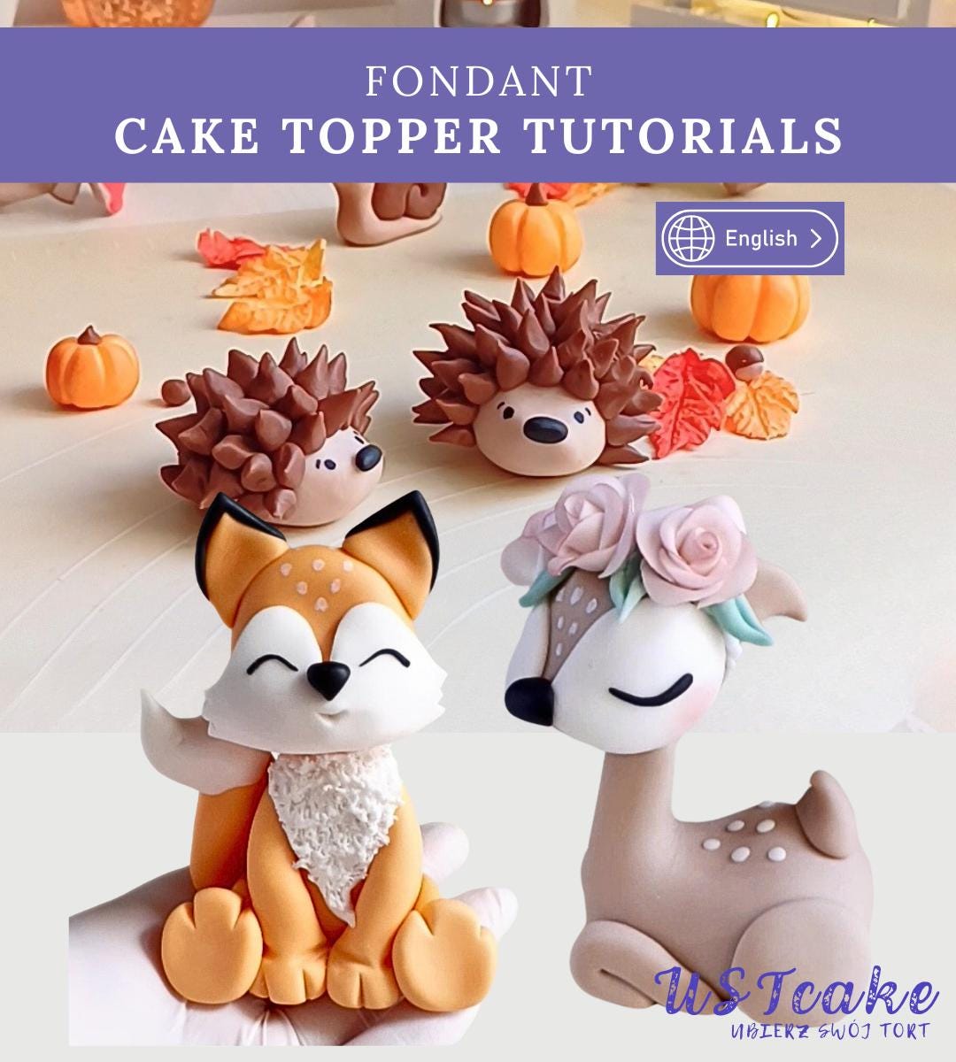 Tutorial Set - Fondant Deer, Fox, Hedgehog, Snail, Mushrooms, and ...