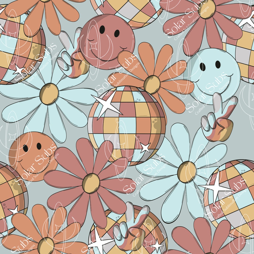 Retro Smiley Face Floral Seamless Pattern Seamless Retro Pattern Smile ...