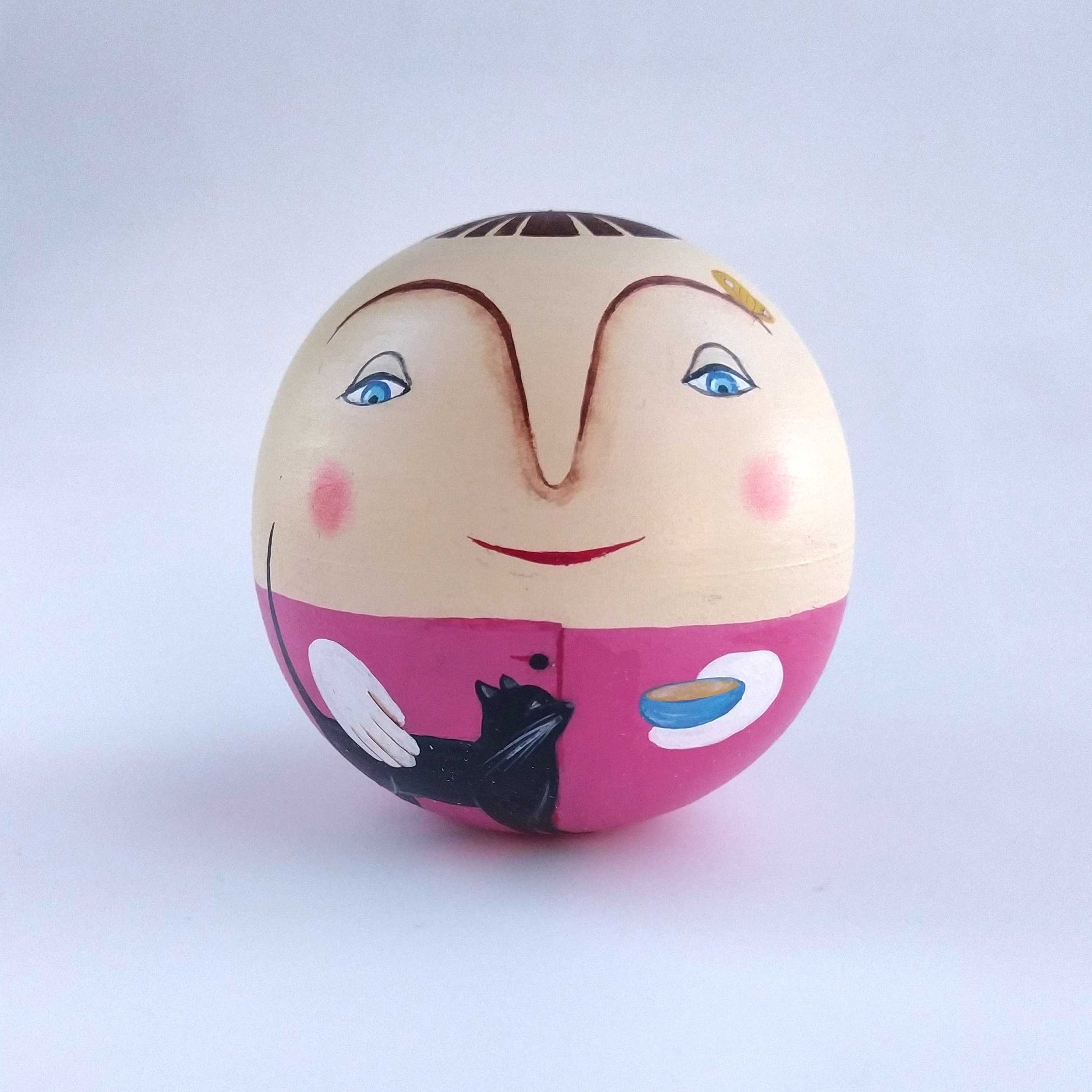 Wobble Toy Roly-poly Doll Ball. Hand Painted. Double Face. Boy, Cat ...