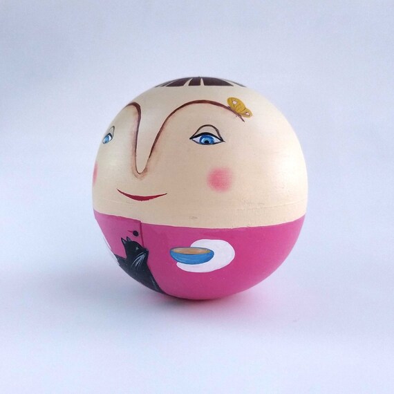 Wobble Toy Roly-poly Doll Ball. Hand Painted. Double Face. - Etsy