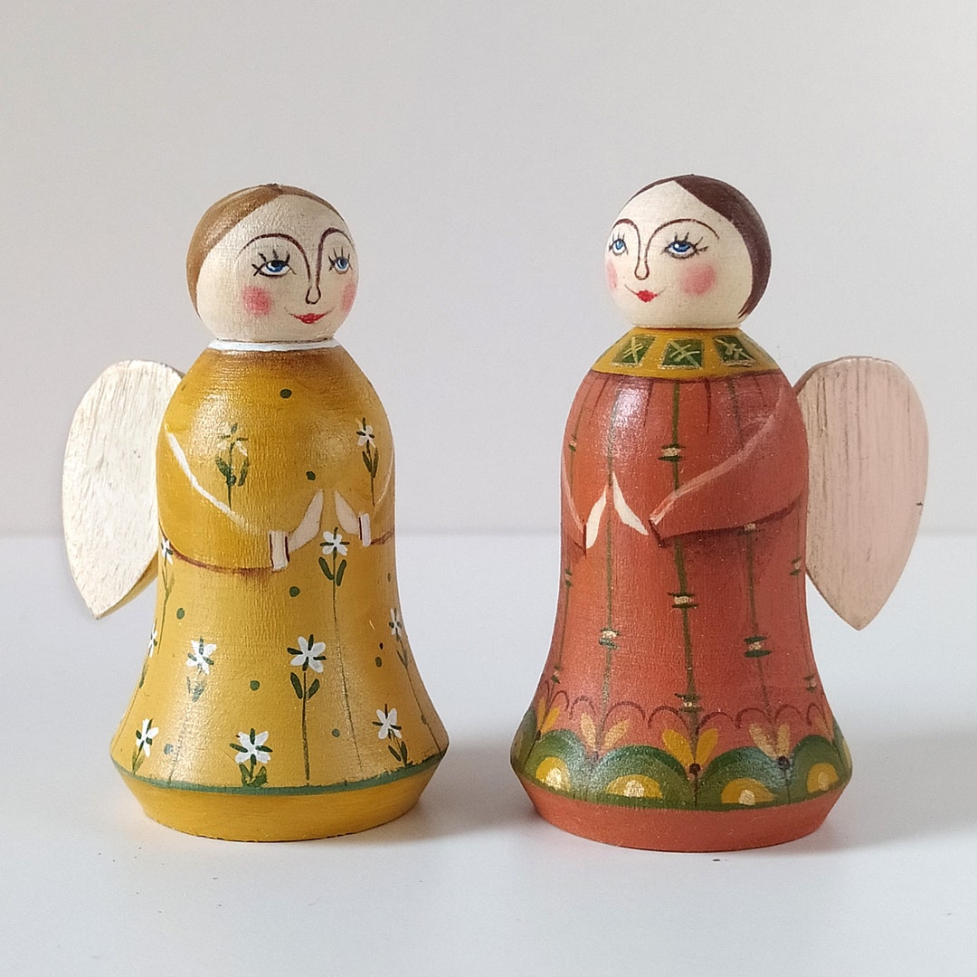 Humble Wooden Angel Hand Painted Beige or Brown - Etsy