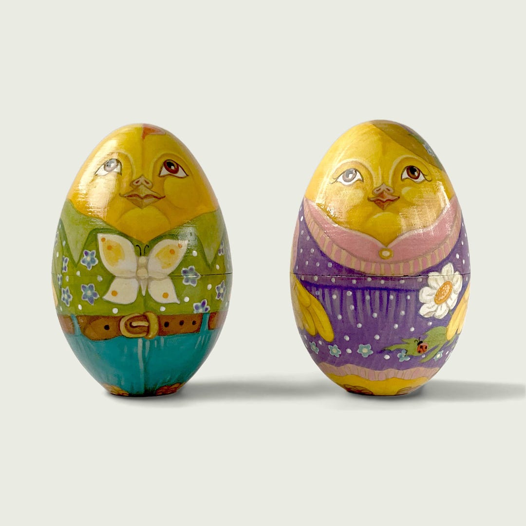 Chicken Egg Hand Painted Wooden Easter Egg Empty Inside, Case for ...