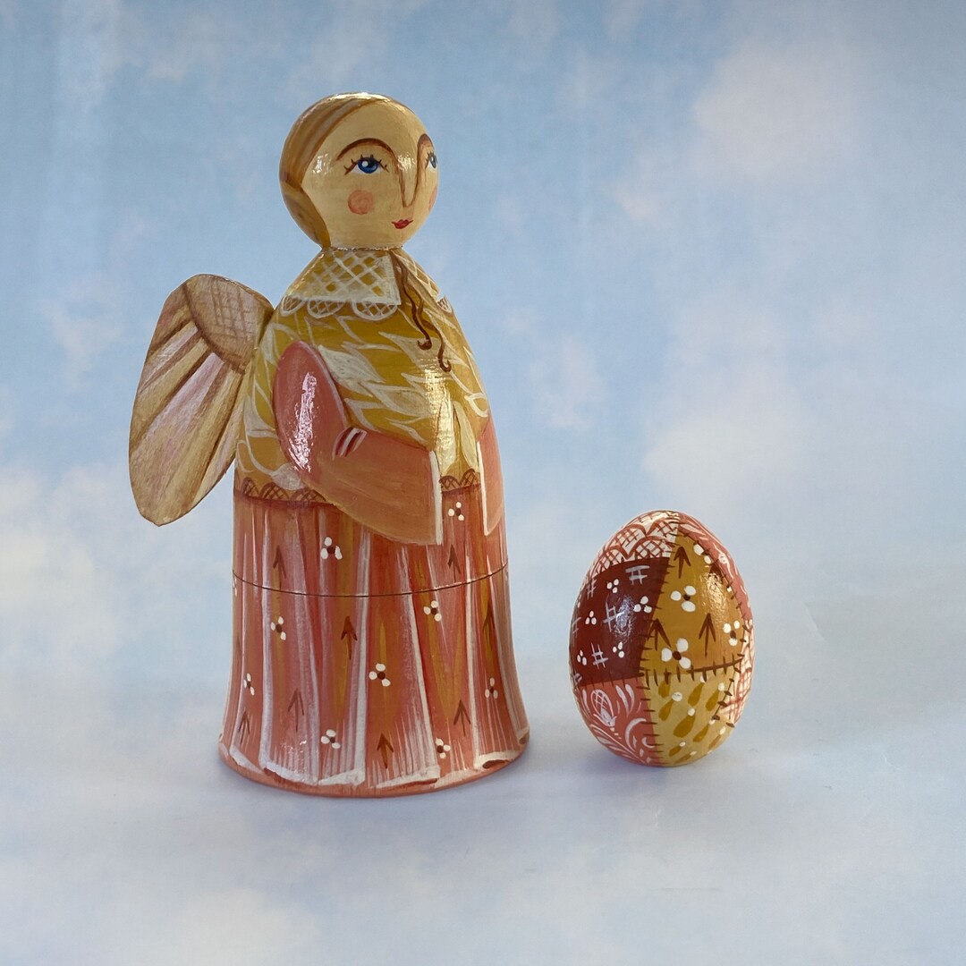 Wooden Angel Nesting Dolls Angel and Egg - Etsy