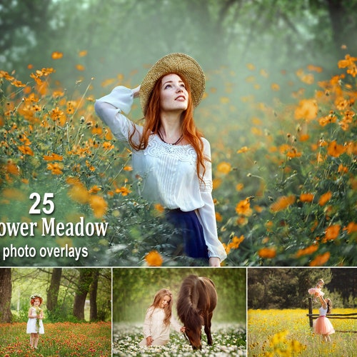 Flower Glade Photoshop Overlays Flowering Field Photo - Etsy