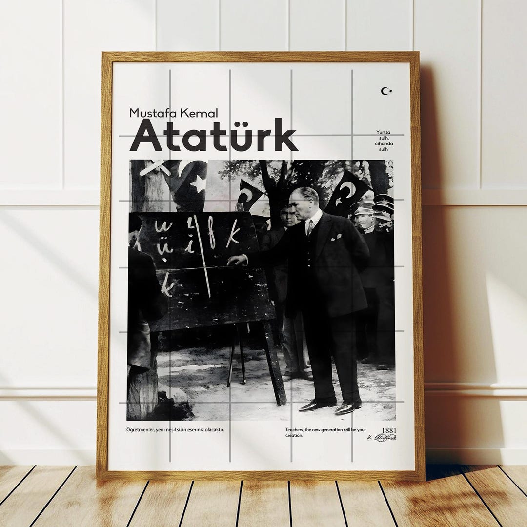 Mustafa Kemal Atatürk Alphabet Revolution Black and White Poster or ...