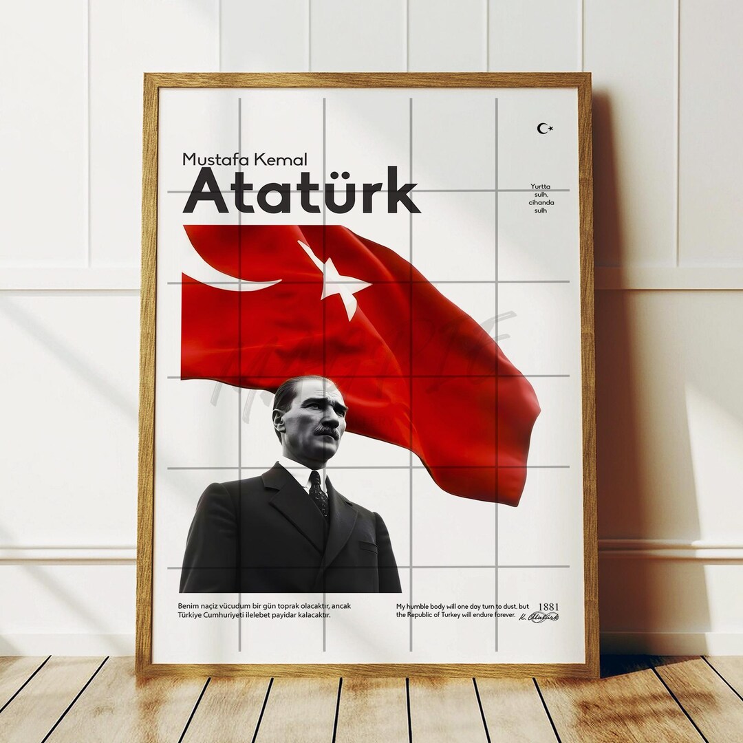 Mustafa Kemal Ataturk and Red Crescent Star Turkish Flag Digital ...