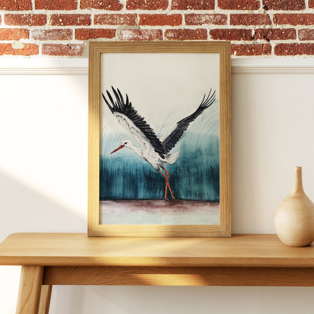 STORK Original Watercolor WALL ART for Bird Lover Gift – Cute Bird Wall ...