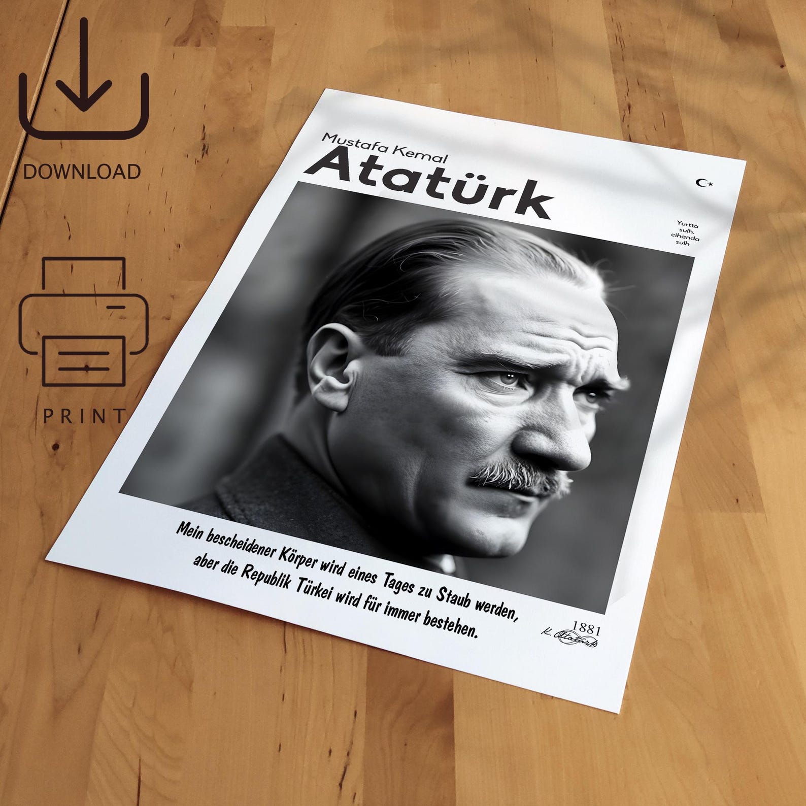 Mustafa Kemal Ataturk Photo Digital Download, High Resolution ...