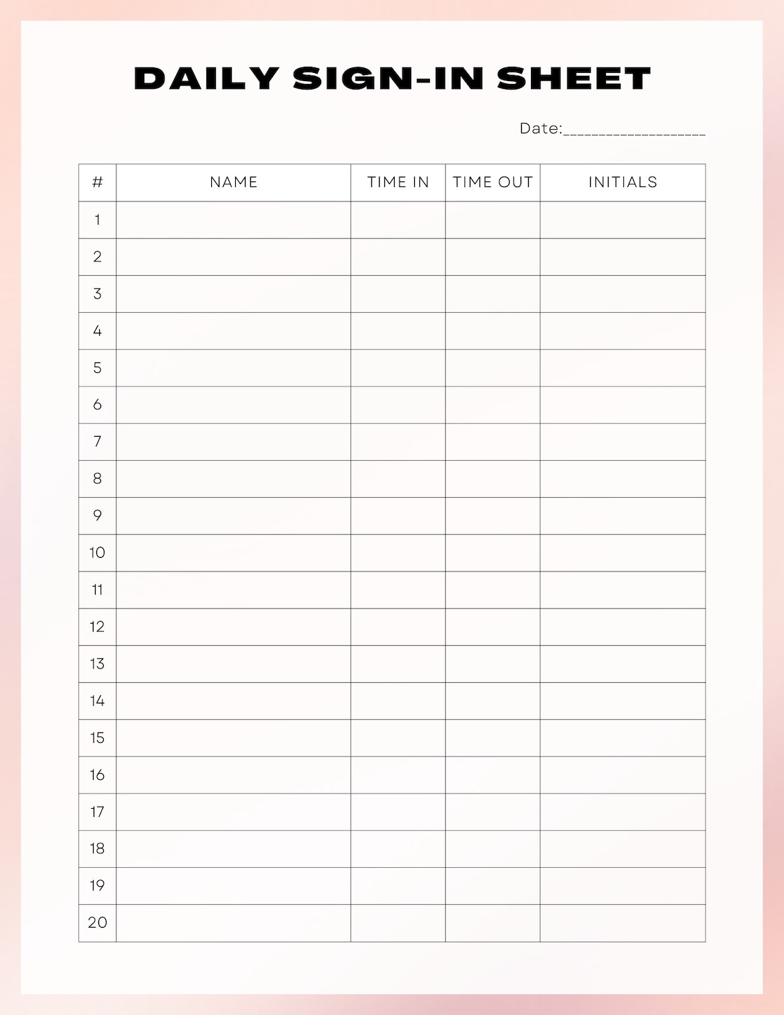 Sign-in Sheet Printable - Etsy