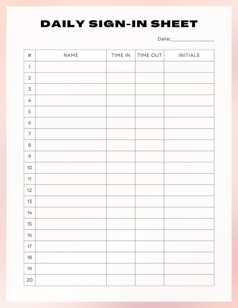 Sign-in Sheet Printable - Etsy