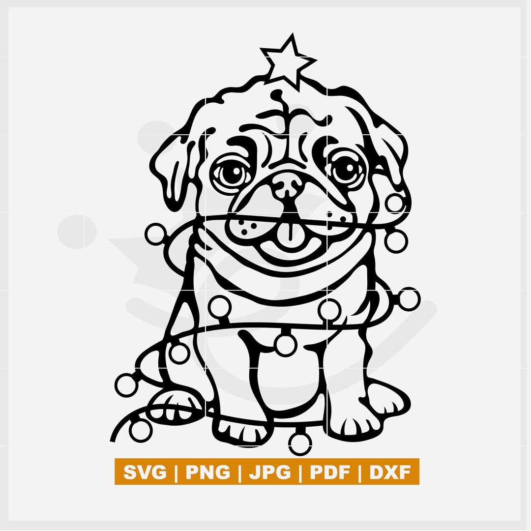 Pug Christmas Tree Svg Pug With Christmas Lights Svg Dog Merry ...