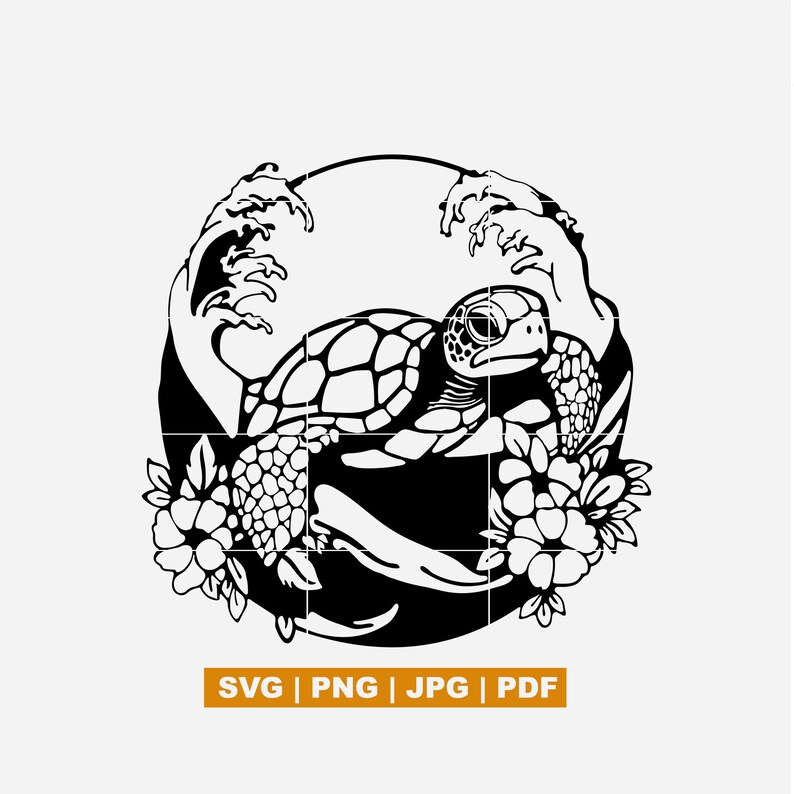 Sea Turtle, Wave and Flowers SVG, Including Png, Jpg, Pdf Files ...