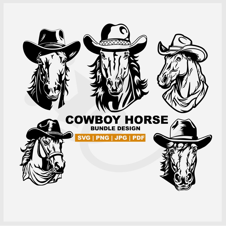 Horse Svg, 5 in 1 Bundle Design, Horse Wearing Cowboy Hat Svg, Horse ...