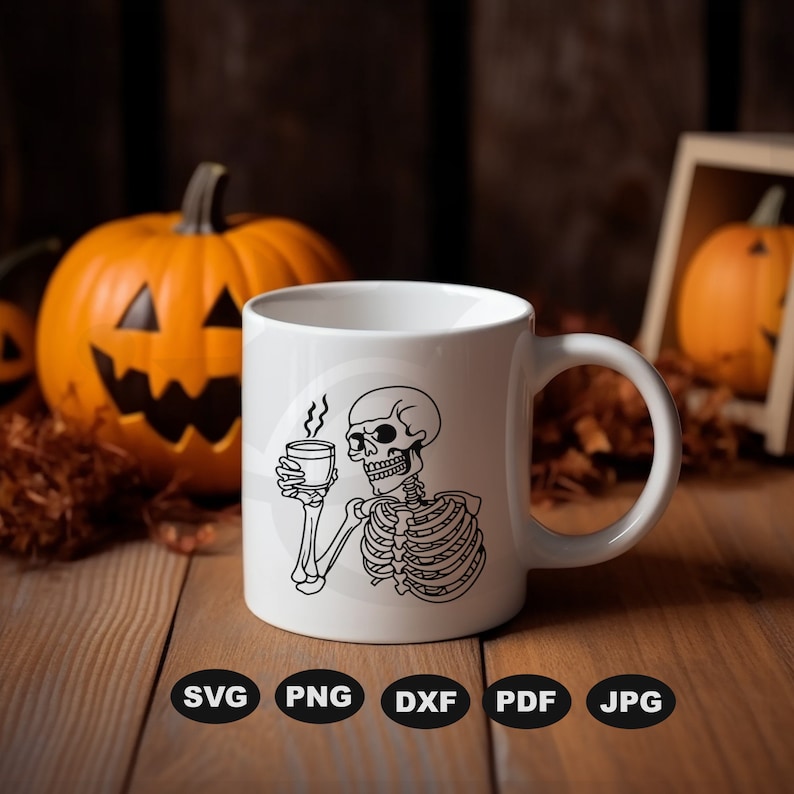 Skeleton SVG, Skeleton Drinking Coffee Svg, Skeleton in Side View Svg ...
