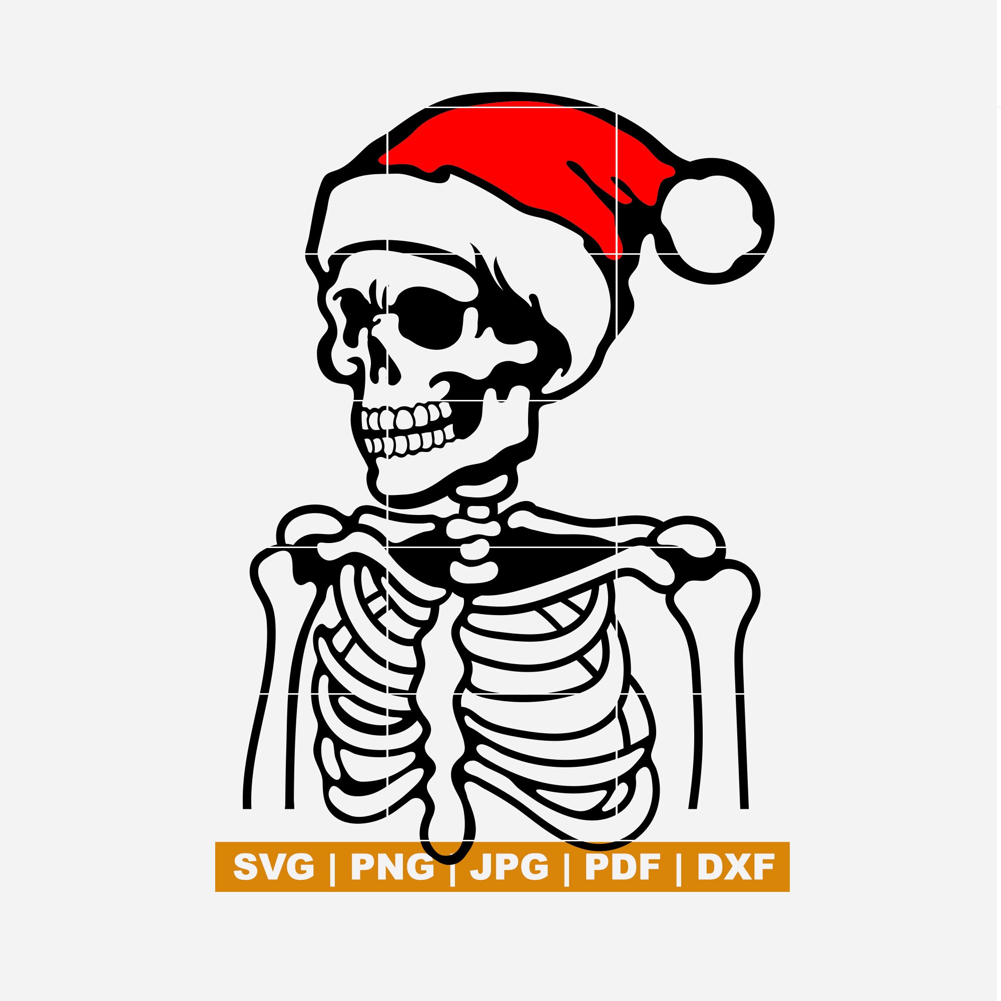 Skeleton SVG, Skeleton With Christmas Hat Svg, Skeleton for Holiday ...