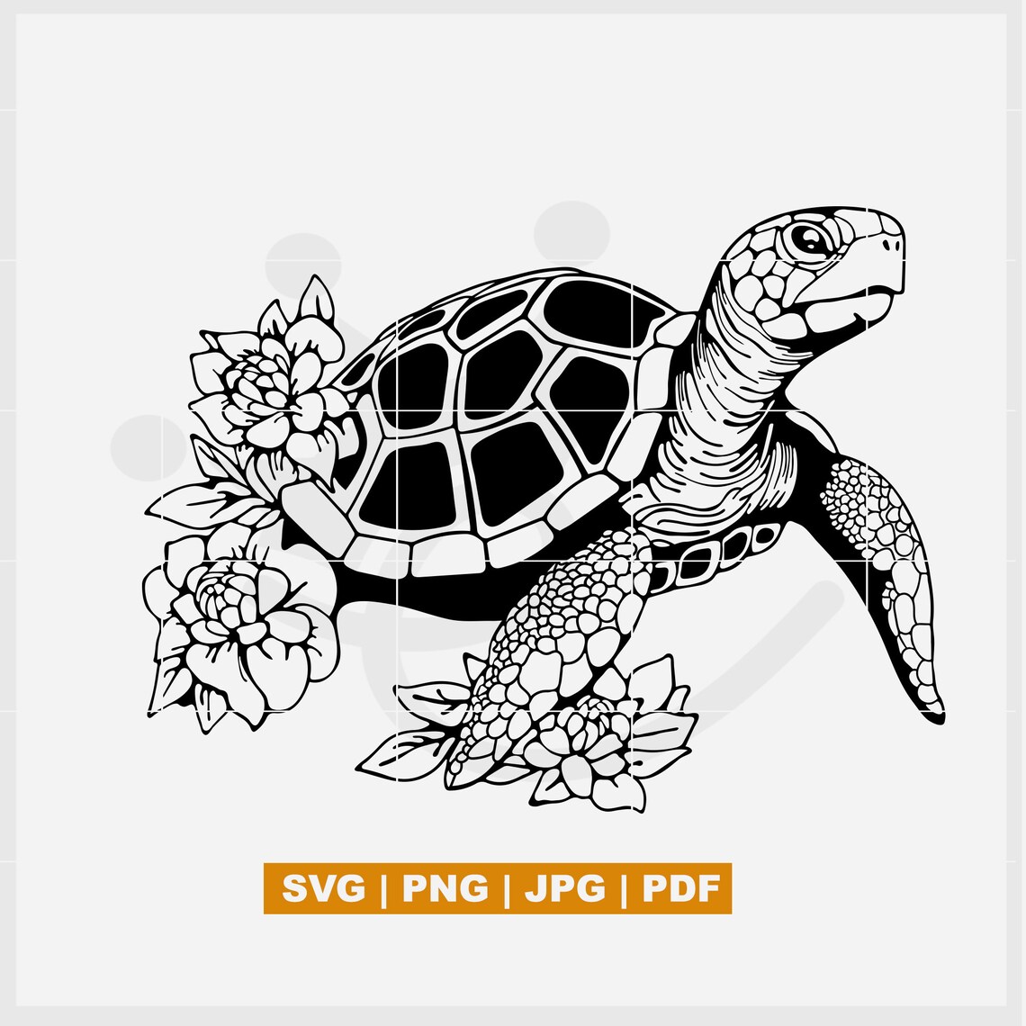 Sea Turtle and Roses, Turtle SVG, Including Png, Jpg, Pdf Files ...