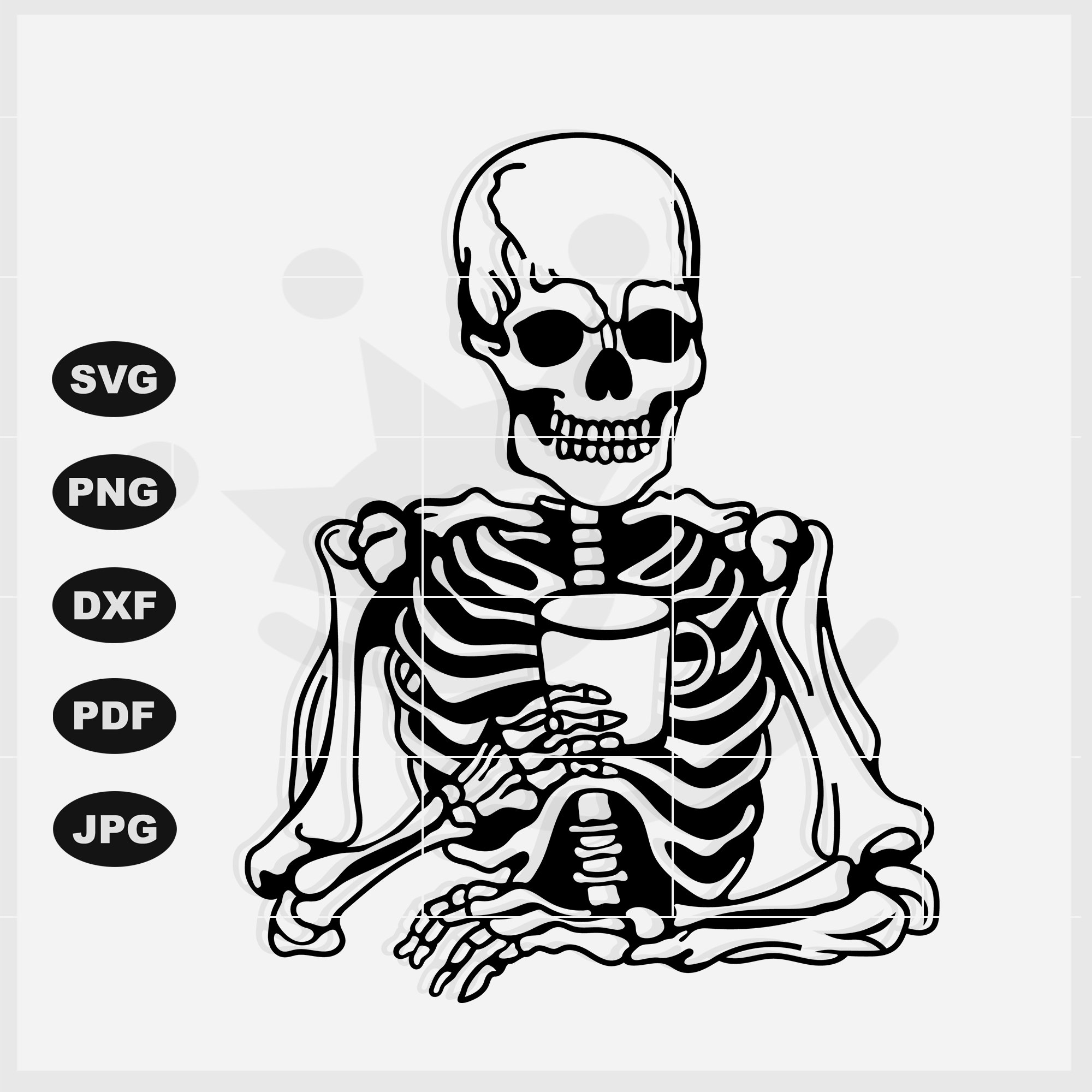 Skeleton SVG, Skeleton Drinking Coffee Svg, Skeleton Holding Cup Svg ...