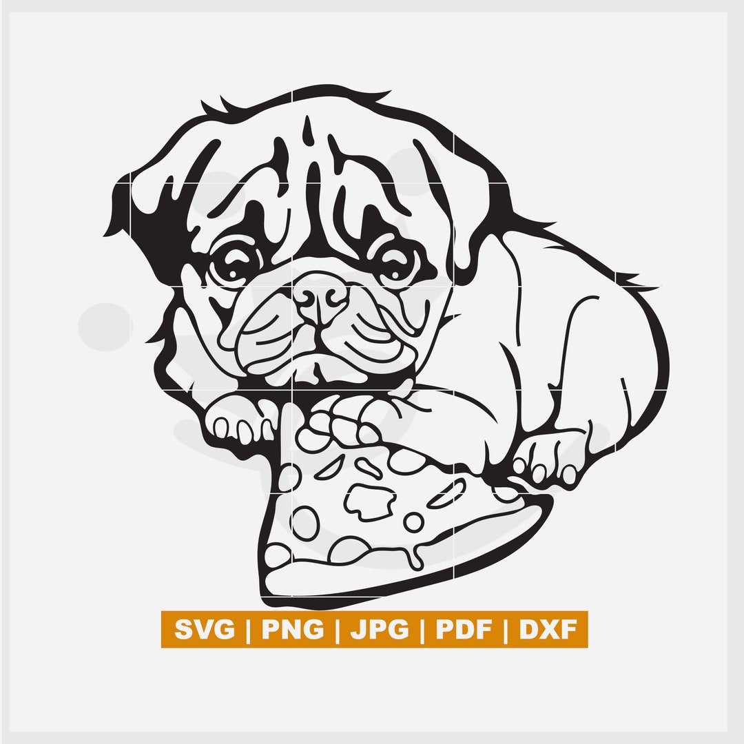 Cute Pug With Pizza SVG, Pug SVG, Pizza SVG Black and White ...