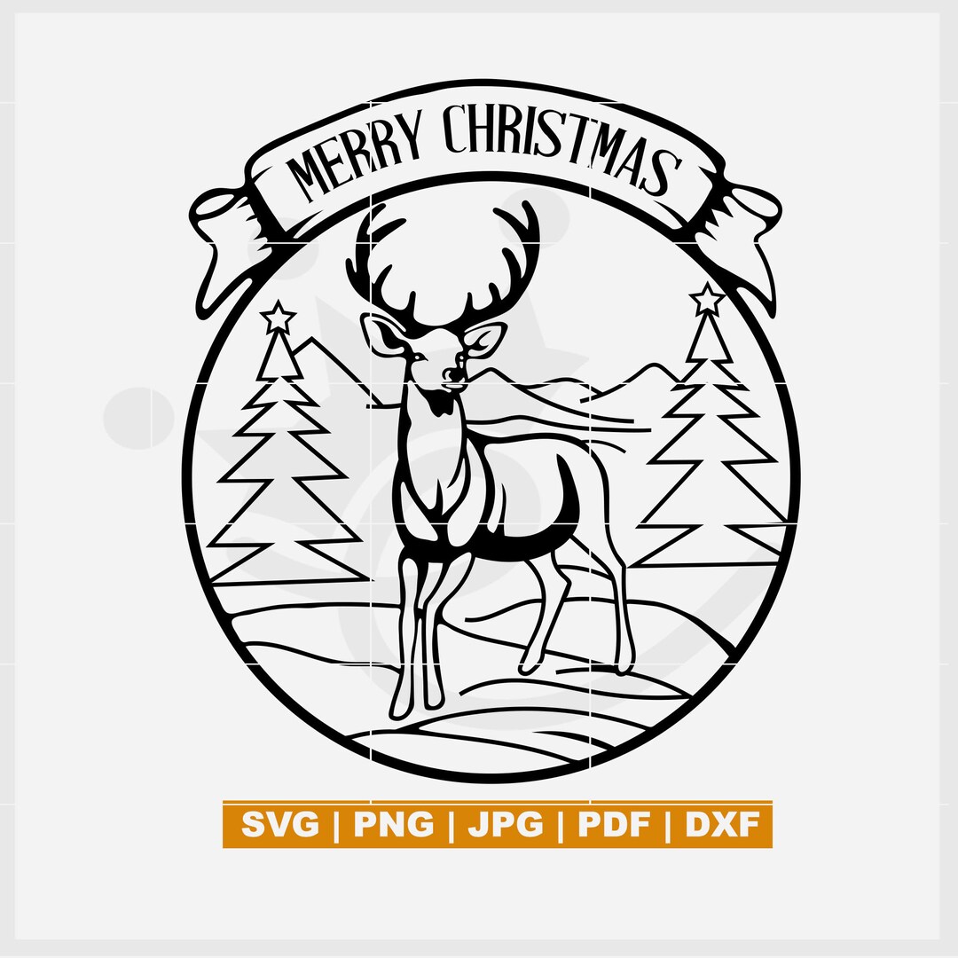 Deer With Pine Trees SVG Deer With Merry Christmas Banner Reindeer Cut ...