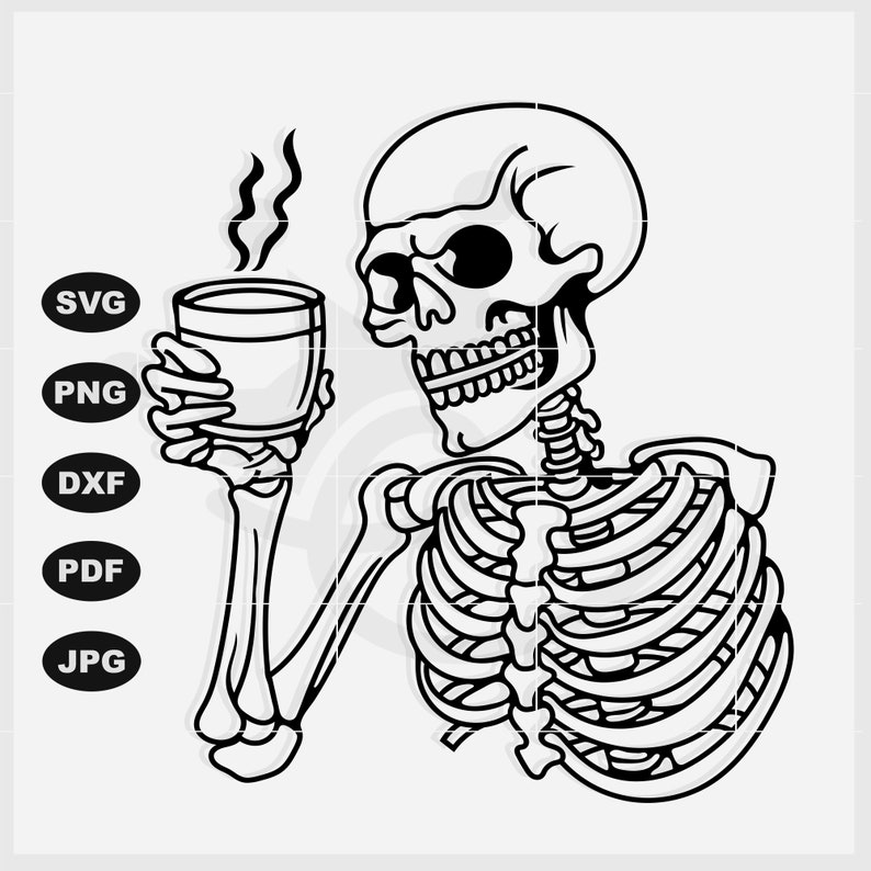 Skeleton SVG, Skeleton Drinking Coffee Svg, Skeleton in Side View Svg ...
