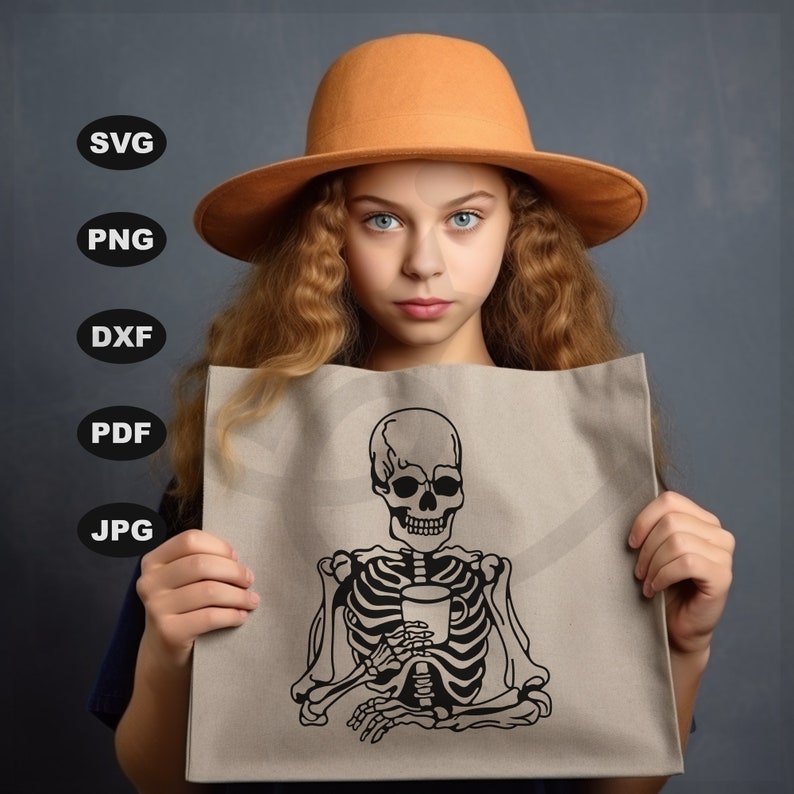 Skeleton SVG, Skeleton Drinking Coffee Svg, Skeleton Holding Cup Svg ...