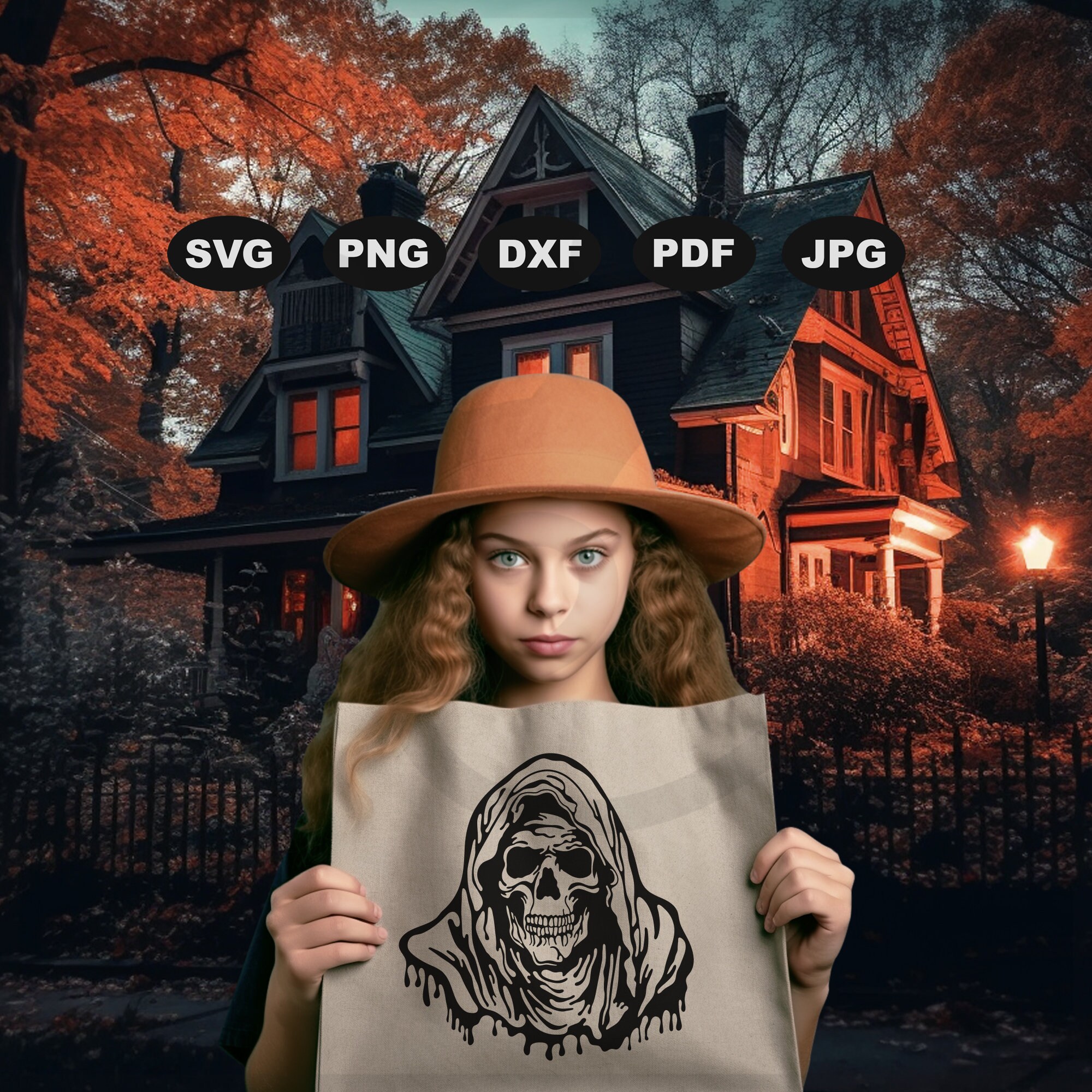 Grim Reaper Face Svg, Scary Halloween Face Svg, Halloween Decoration ...