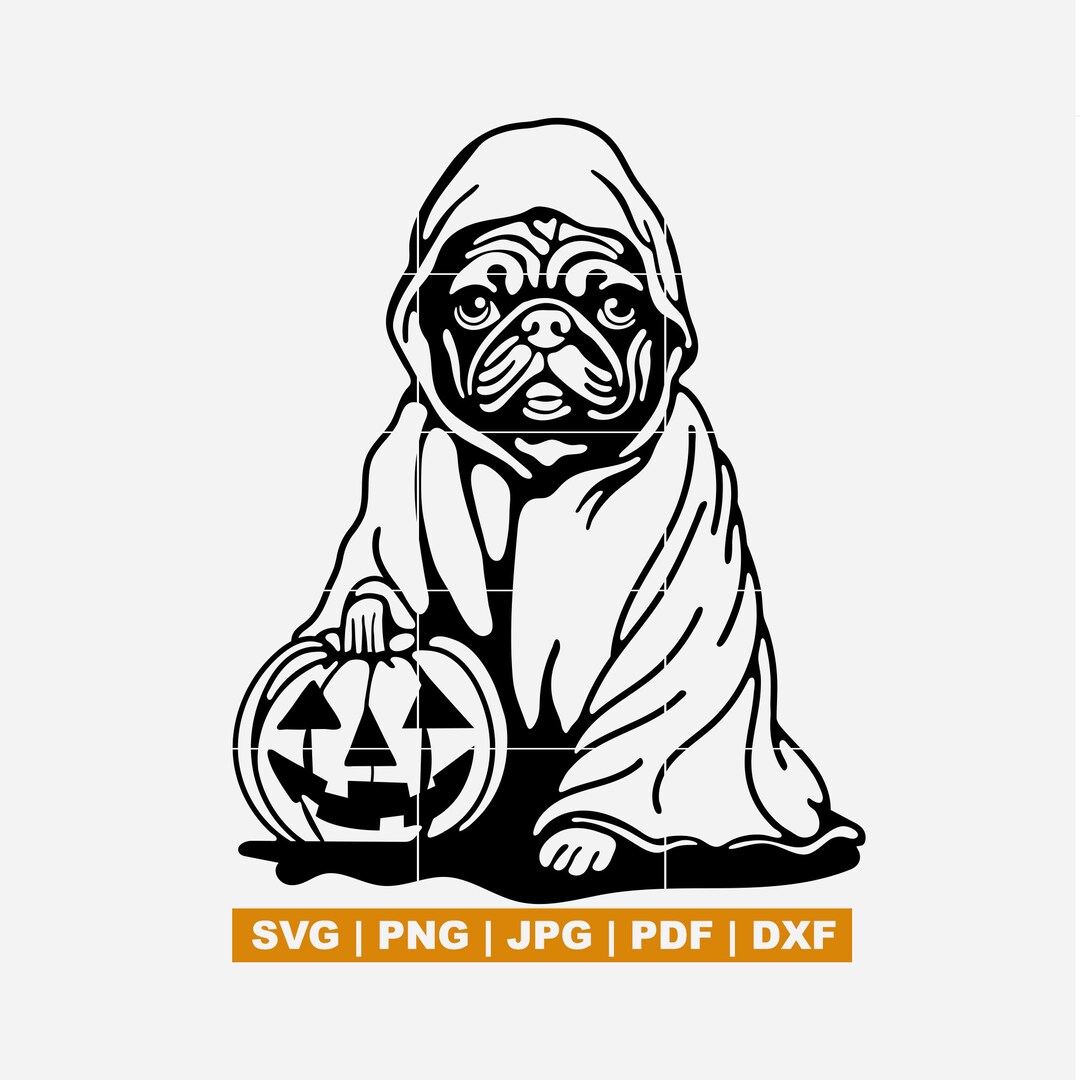 Halloween Pug Svg, Pug as Ghost Blanket Svg, Scary Pug Png With Jpg ...