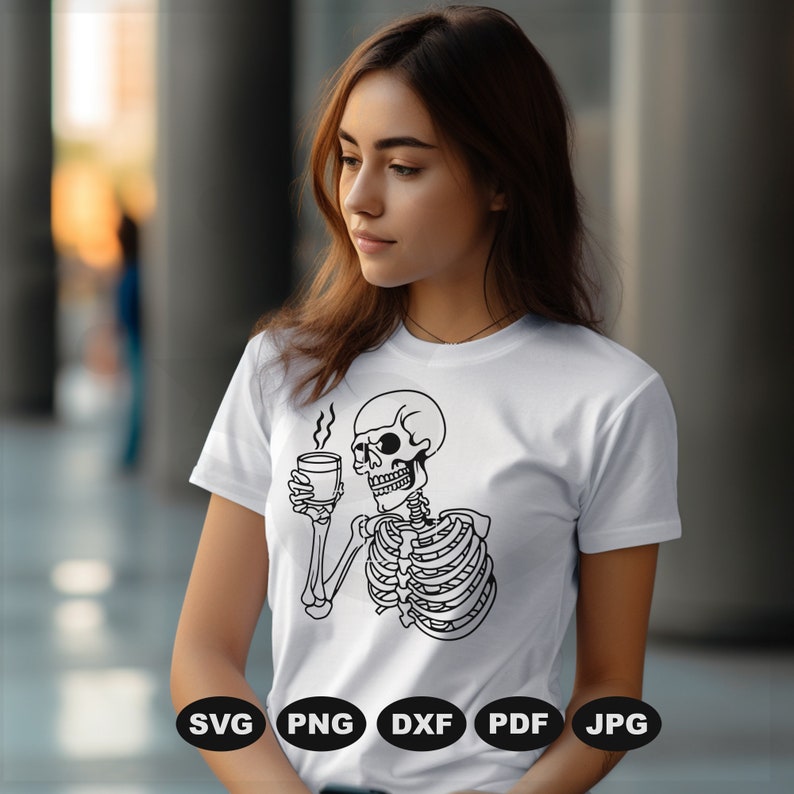 Skeleton SVG, Skeleton Drinking Coffee Svg, Skeleton in Side View Svg ...