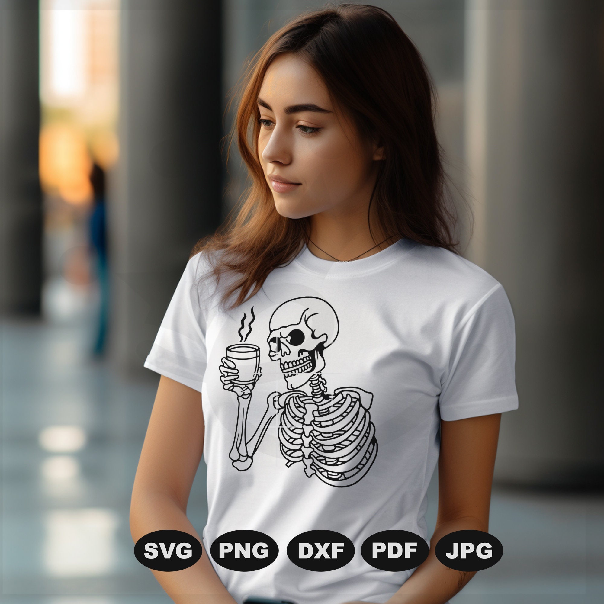 Skeleton SVG, Skeleton Drinking Coffee Svg, Skeleton in Side View Svg ...