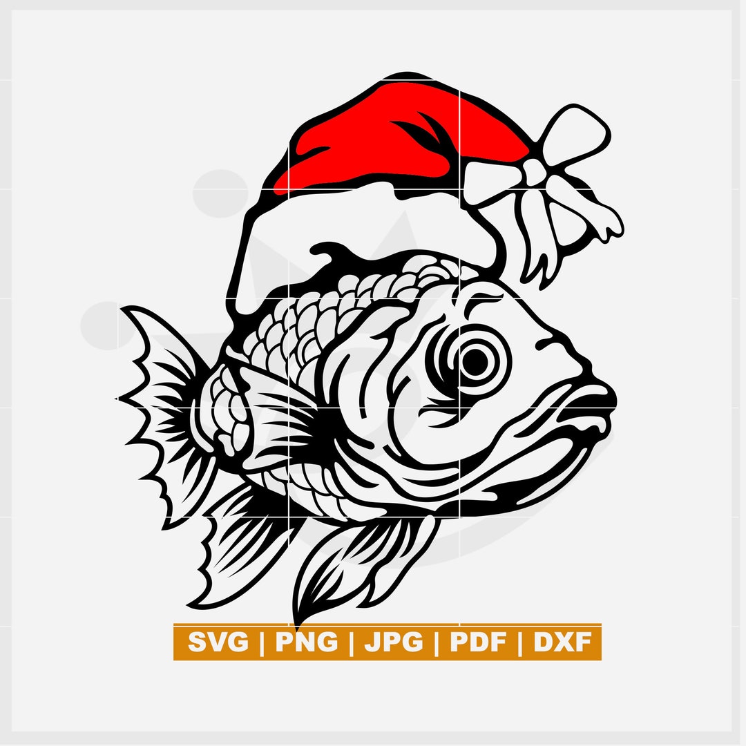 Fish SVG for Christmas Santa Fish SVG Fish With Santa Hat and Ribbon ...