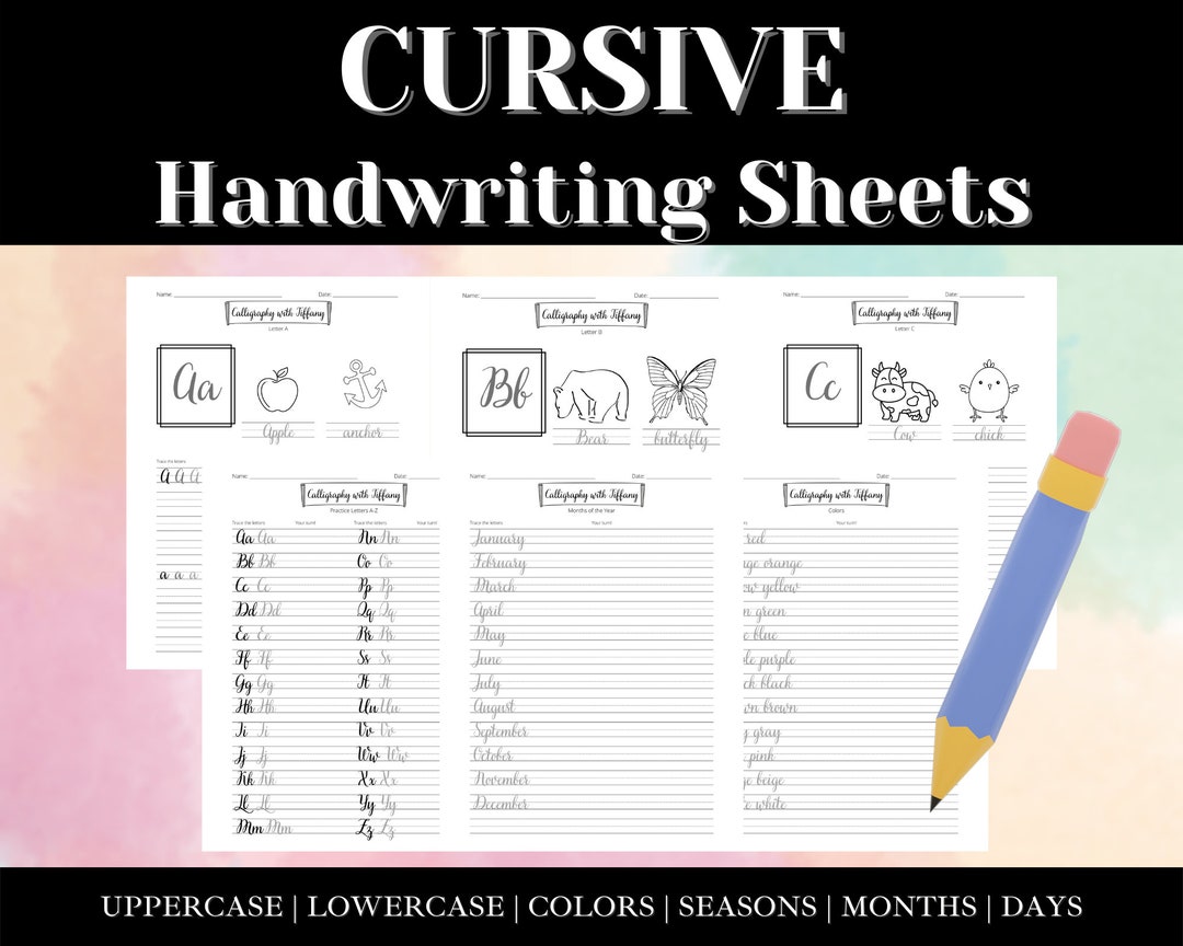 Cursive Handwriting A-Z Practice Sheets, Calligraphy Alphabet Writing ...