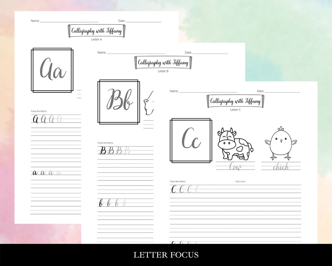 Cursive Handwriting A-Z Practice Sheets, Calligraphy Alphabet Writing ...