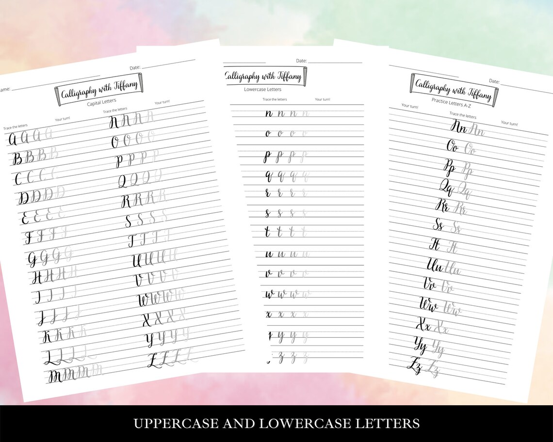 Cursive Handwriting A-Z Practice Sheets, Calligraphy Alphabet Writing ...