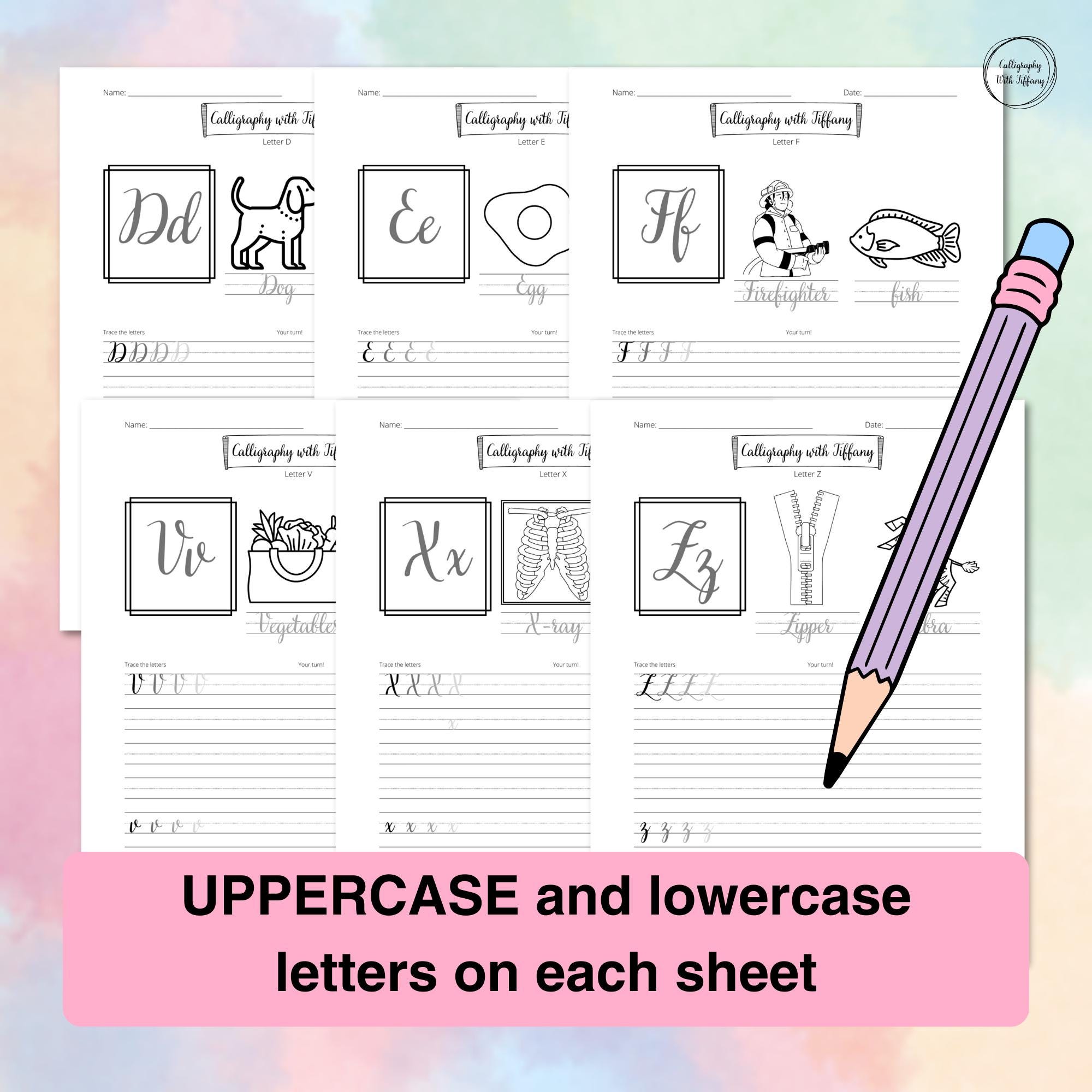 A-Z Cursive Handwriting Practice Sheets | Calligraphy Tracing Workbook ...