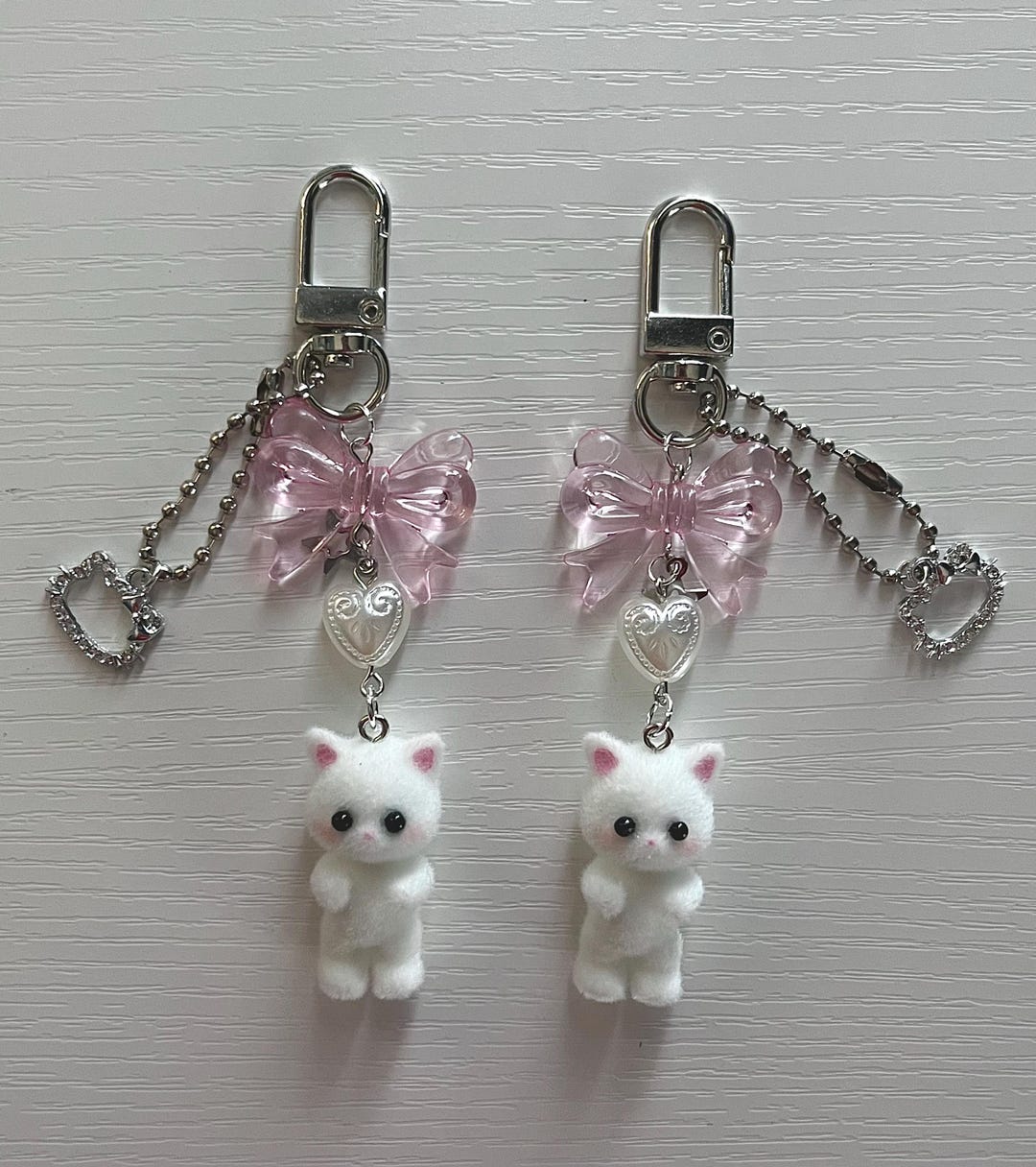 Calico Critter Inspired White Kitty Cat Kitten Bow Keychain Clip / Cute ...