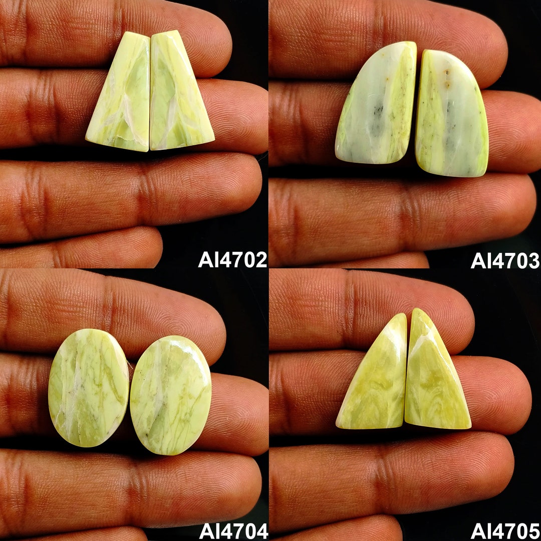 Lemon Serpentine Cabochon Pair, Lemon Serpentine Pair, Serpentine ...