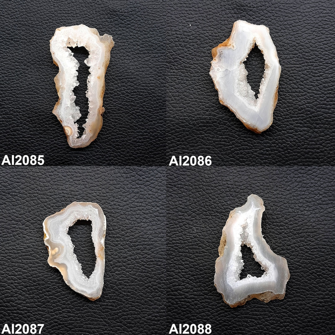 White Agate Slice Druzy Gemstone, Window Agate Raw Slice, Natural ...