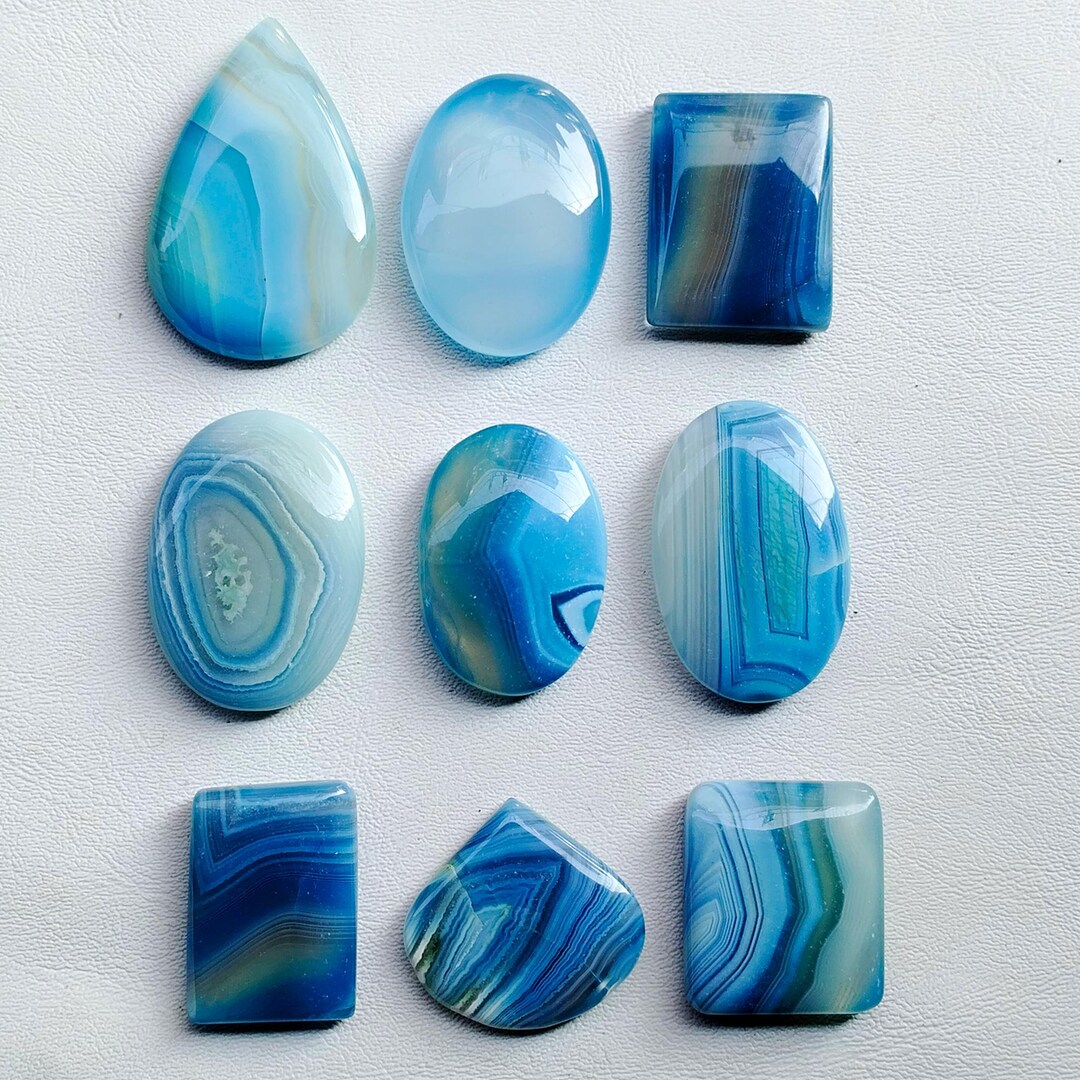 Natural Blue Banded Agate Cabochon, Agate Gemstone for Jewelry Making ...
