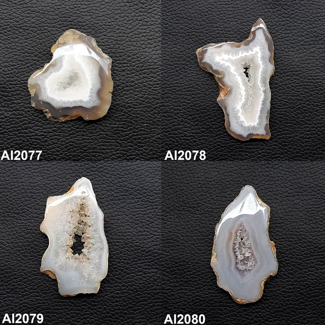 White Agate Slice Druzy Gemstone, Window Druzy Agate Slice, Natural ...