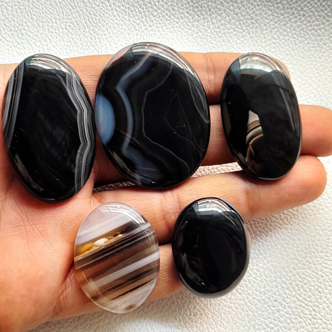 Banded Agate Cabochon, Black Banded Agate Gemstone, Natural Banded ...