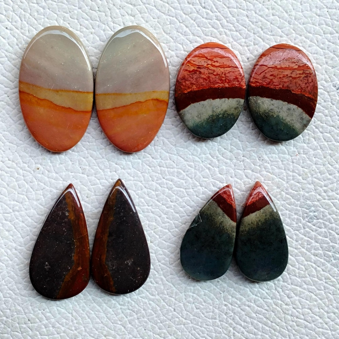 Polychrome Jasper Cabochon, Polychrome Jasper Gemstone Pair, Natural ...