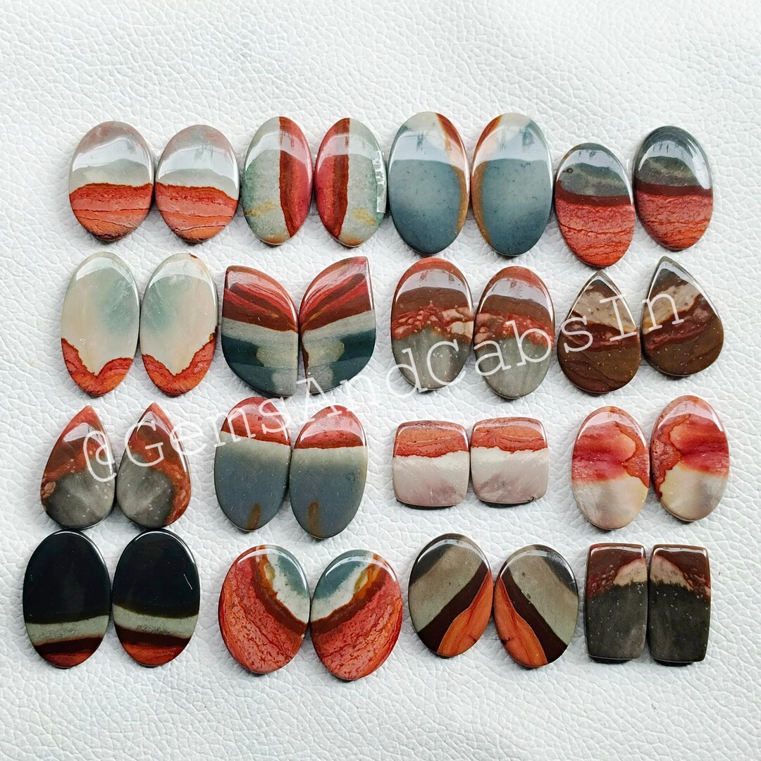 Polychrome Jasper Cabochon Pair, Matching Earring Stones - Etsy