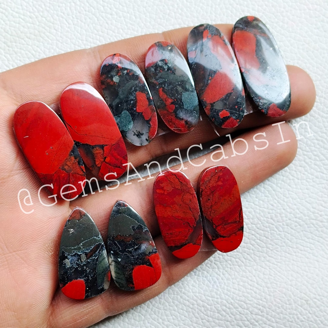 Bloodstone Pair, African Bloodstone Gemstone Pair Lot, Natural ...