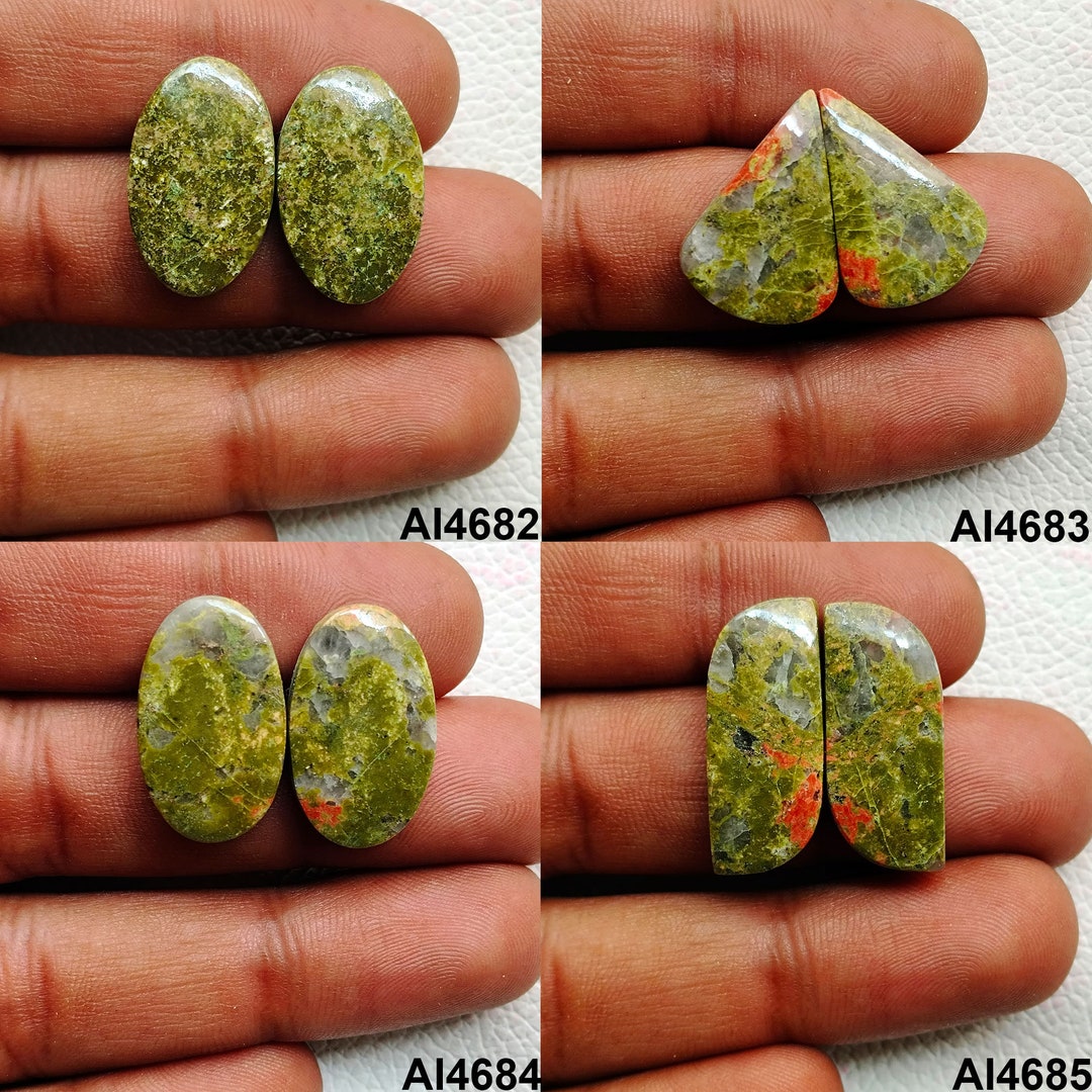 Unakite Jasper Matching Pair, Unakite Jasper Pair, Natural Unakite Jasper Pairs, Jasper Cabochon ...