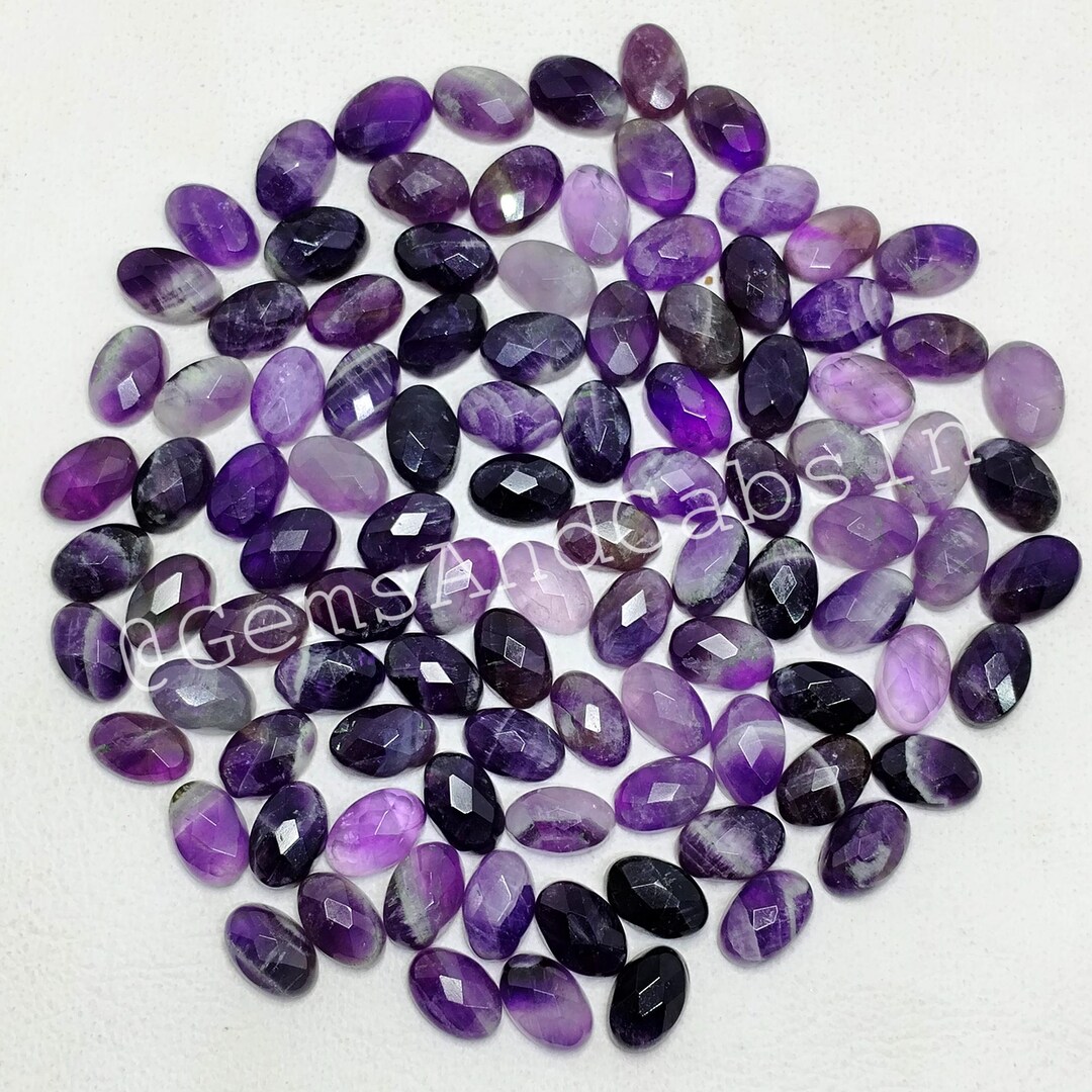 Faceted Oval Amethyst Gemstone Lot, 8x12mm Natural Chevron Amethyst ...