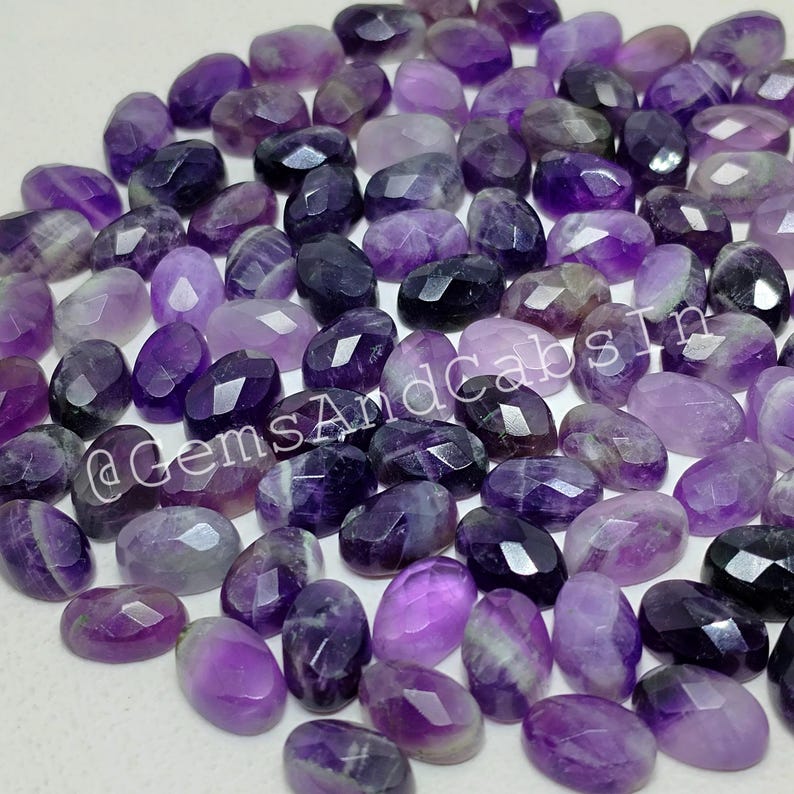 Faceted Oval Amethyst Gemstone Lot, 8x12mm Natural Chevron Amethyst ...