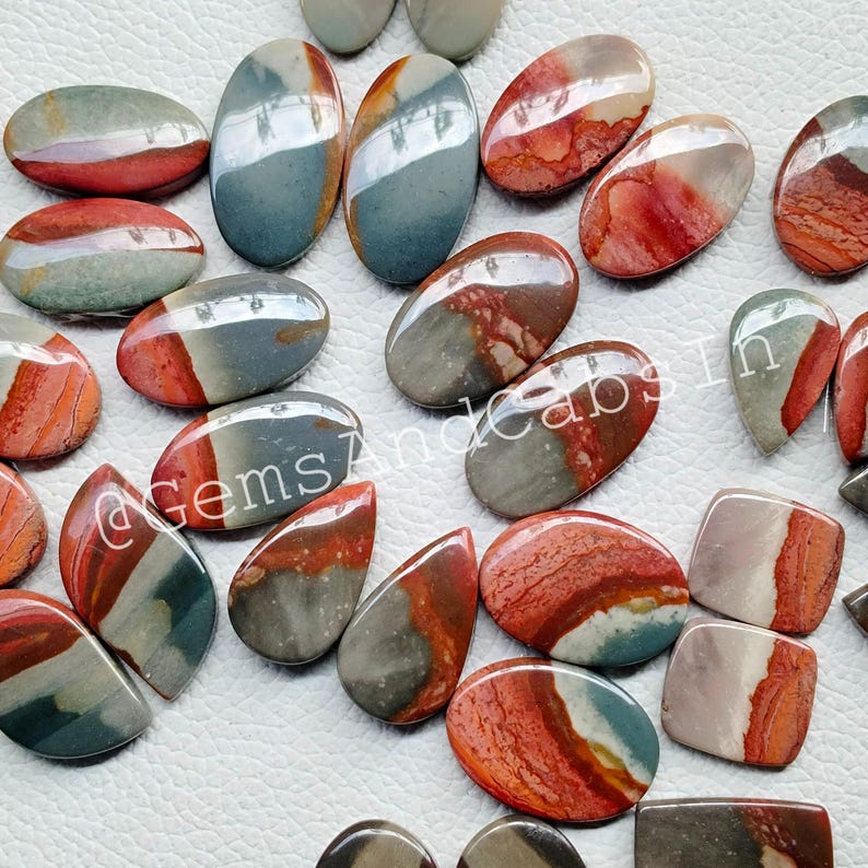 Polychrome Jasper Cabochon Pair, Matching Earring Stones - Etsy