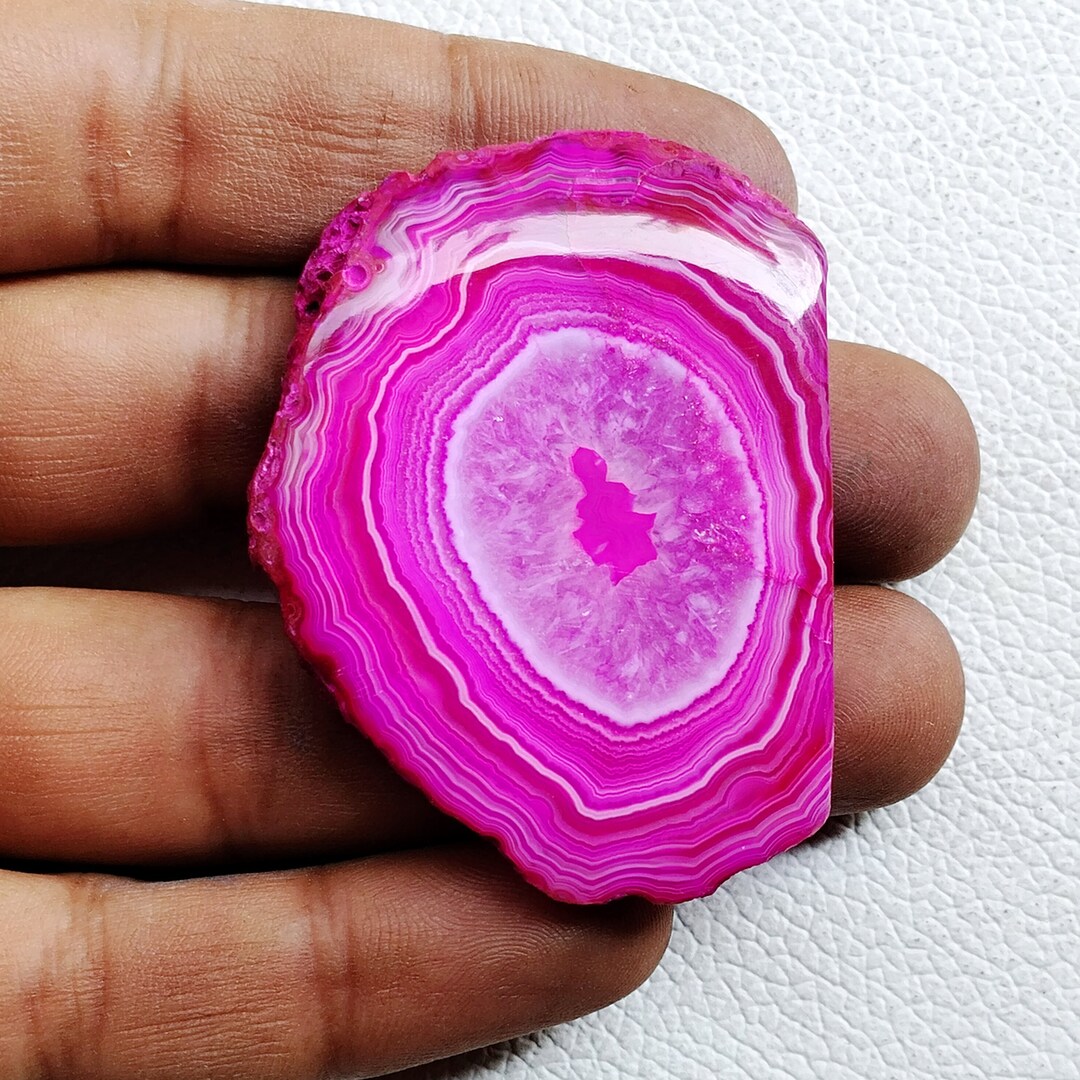 Banded Agate Slice Gemstone, Natural Dyed Agate Slice, Pink Banded ...